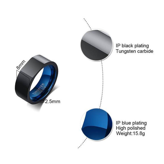 Tungsten Carbide Black Blue Signet Ring – Tungsten Rings Direct