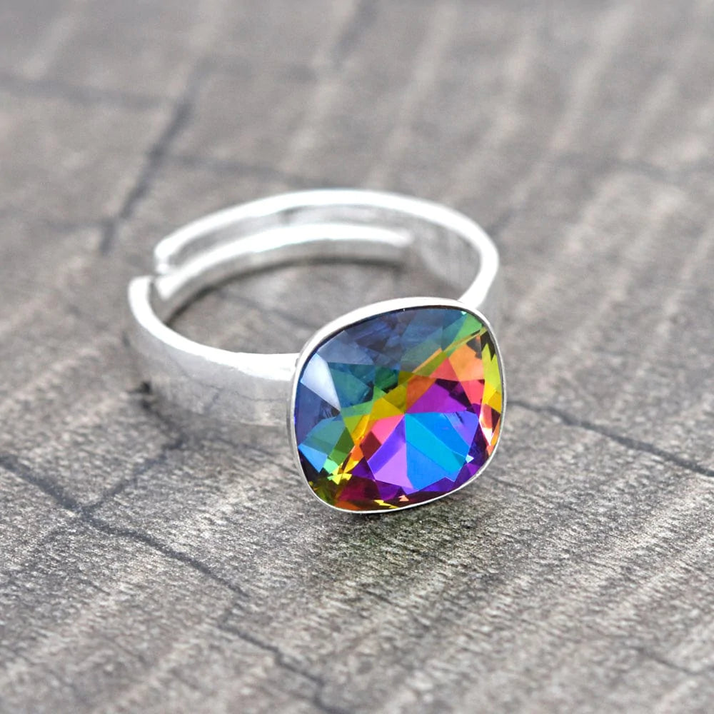 Adjustable Silver Ring Volcano Stone – Tungsten Rings Direct