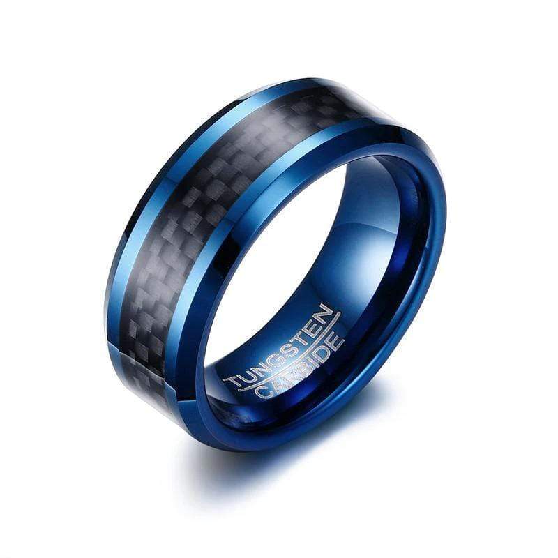 Carbon Fiber Blue Tungsten Carbide Ring – Tungsten Rings Direct